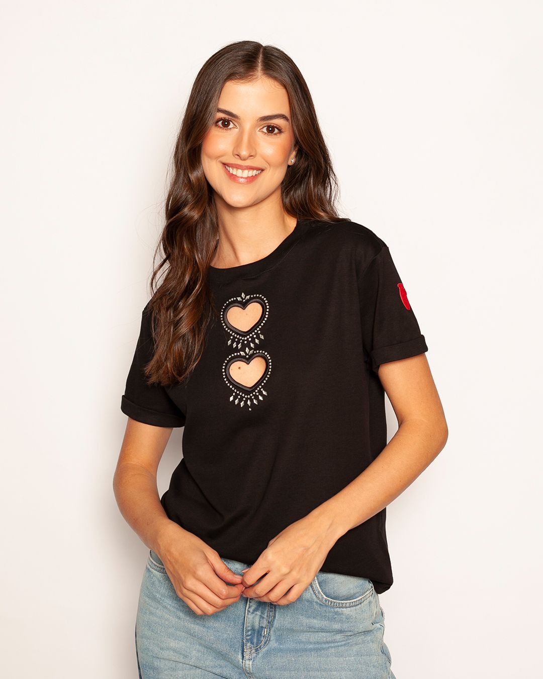 Camiseta Vira Corazones Brillantes Negro – BASICAL